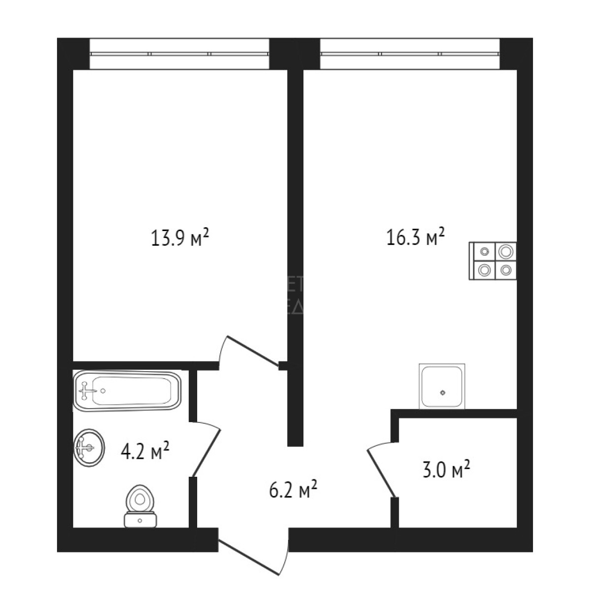 Однокомнатная Квартира 43 м² по цене 6700000 руб., Зарека Заречный в ...